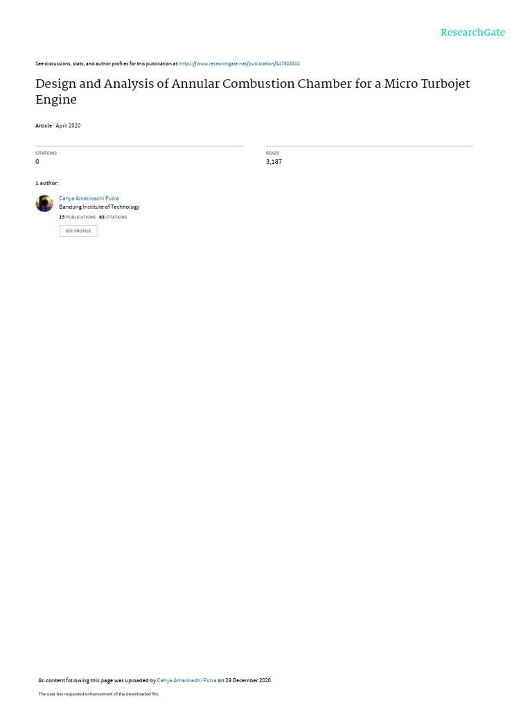 Design and Analysis of Annular Combustion Chamber For A Micro Turbojet Engine | PDF | Combustion ...