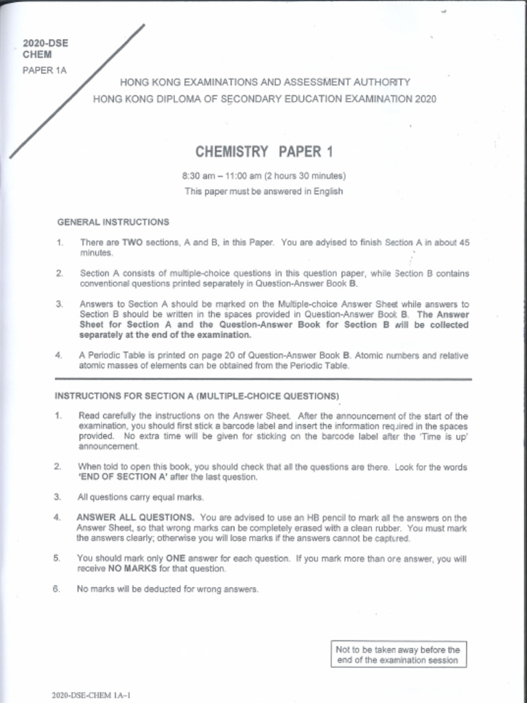 2020 DSE Chem Paper (English) | PDF