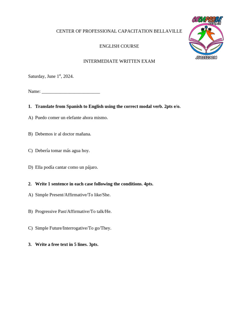 Examen de Nivel Intermedio Definitivo. | PDF