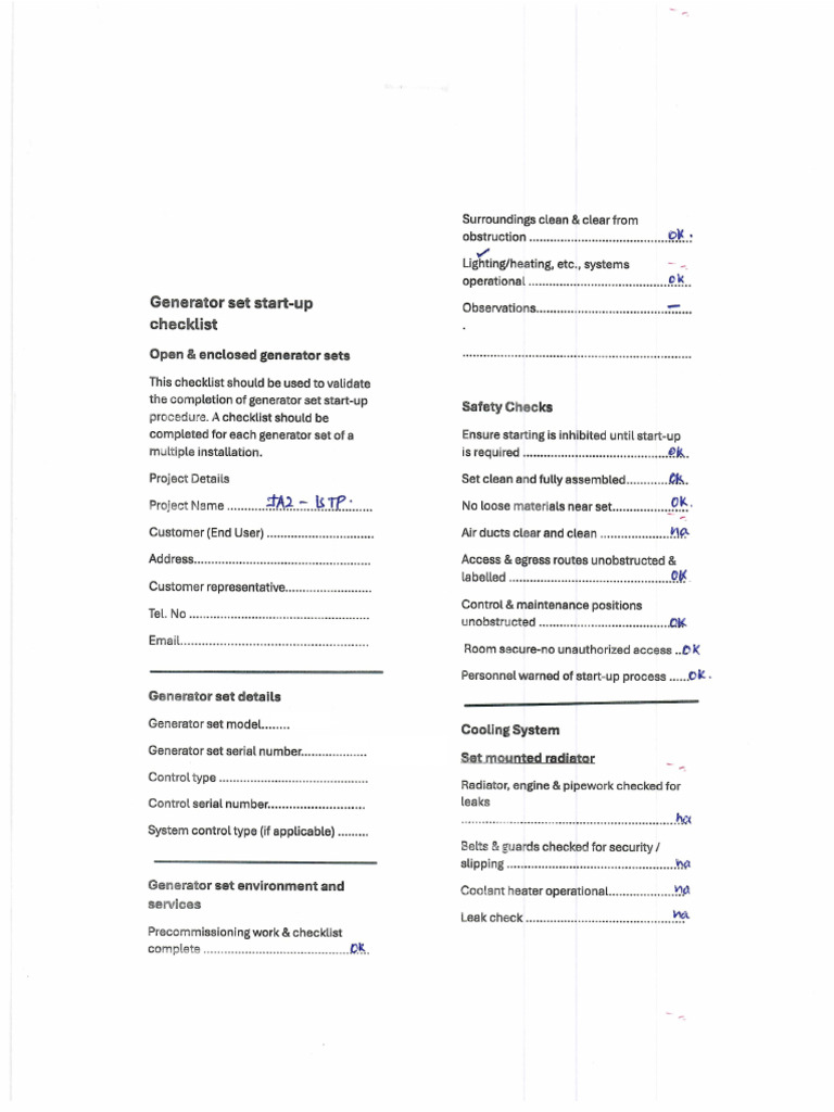 Generator B Checklist | PDF