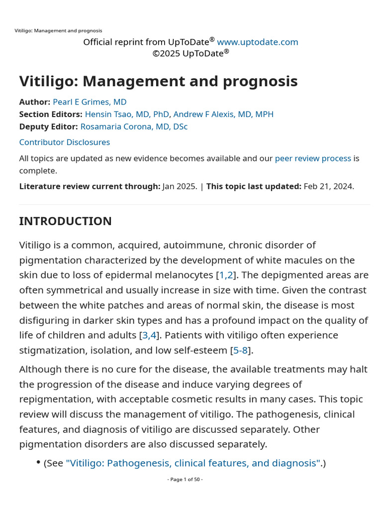 Vitiligo - Management and Prognosis | PDF | Topical Medication ...
