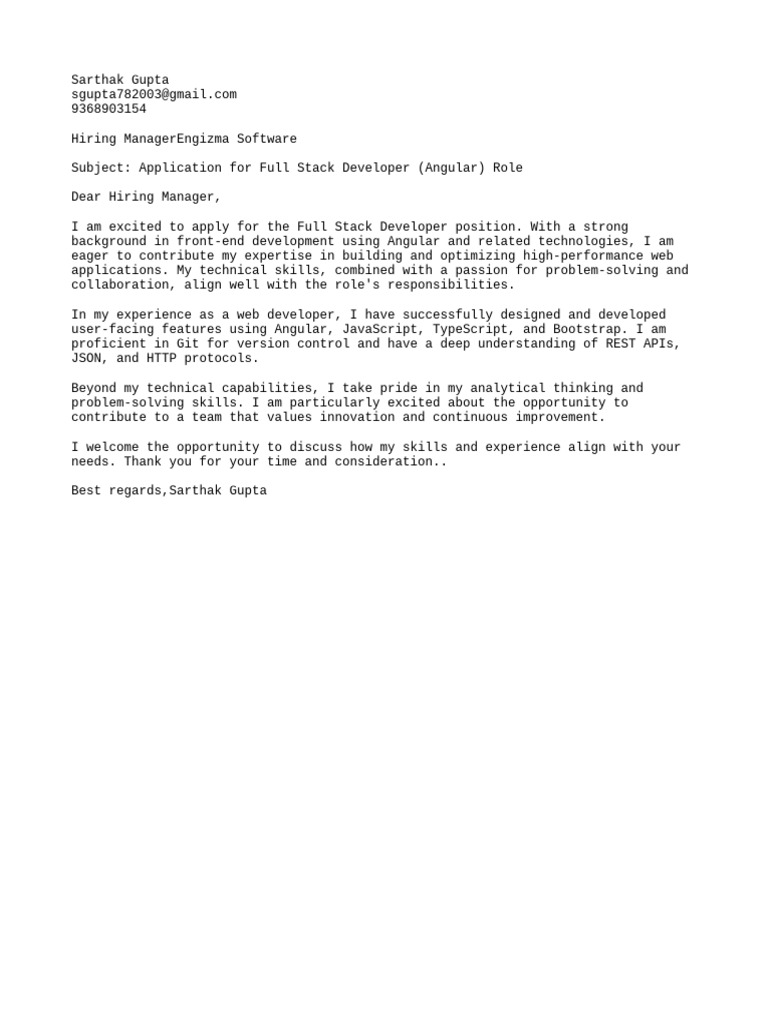 Application for Full Stack Developer Role | PDF