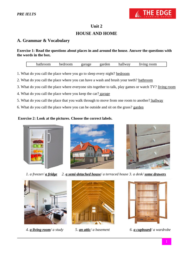 Mindset Foundation Unit 2 - Key | PDF | Meal | Room