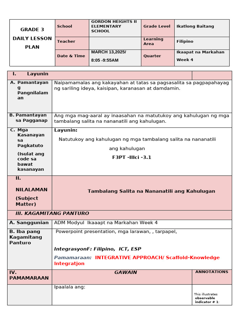March 2025 - COT DLL - FILIPINO 3 Q4 | PDF