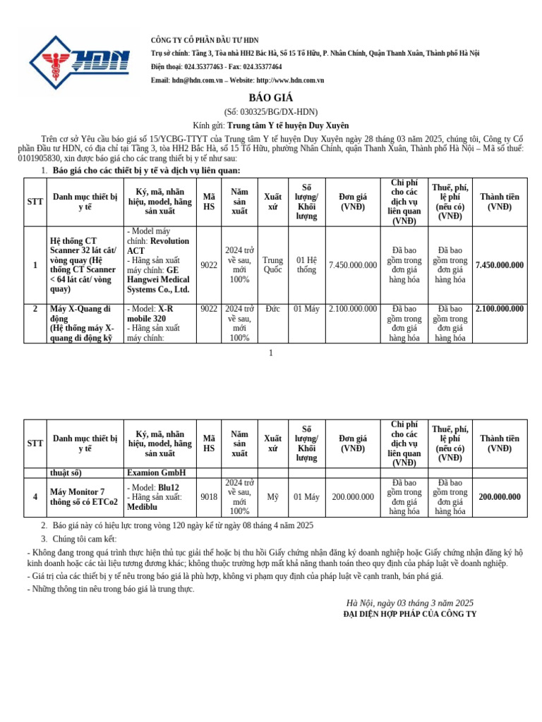 HDN - BG TTYT Duy Xuyên CT32, Mo 31.3.2025 | PDF