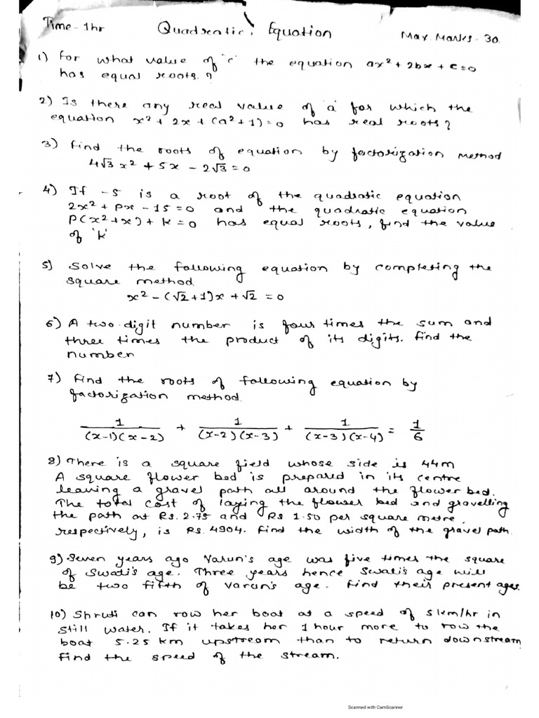 10th AP and Quadratic Test. | PDF