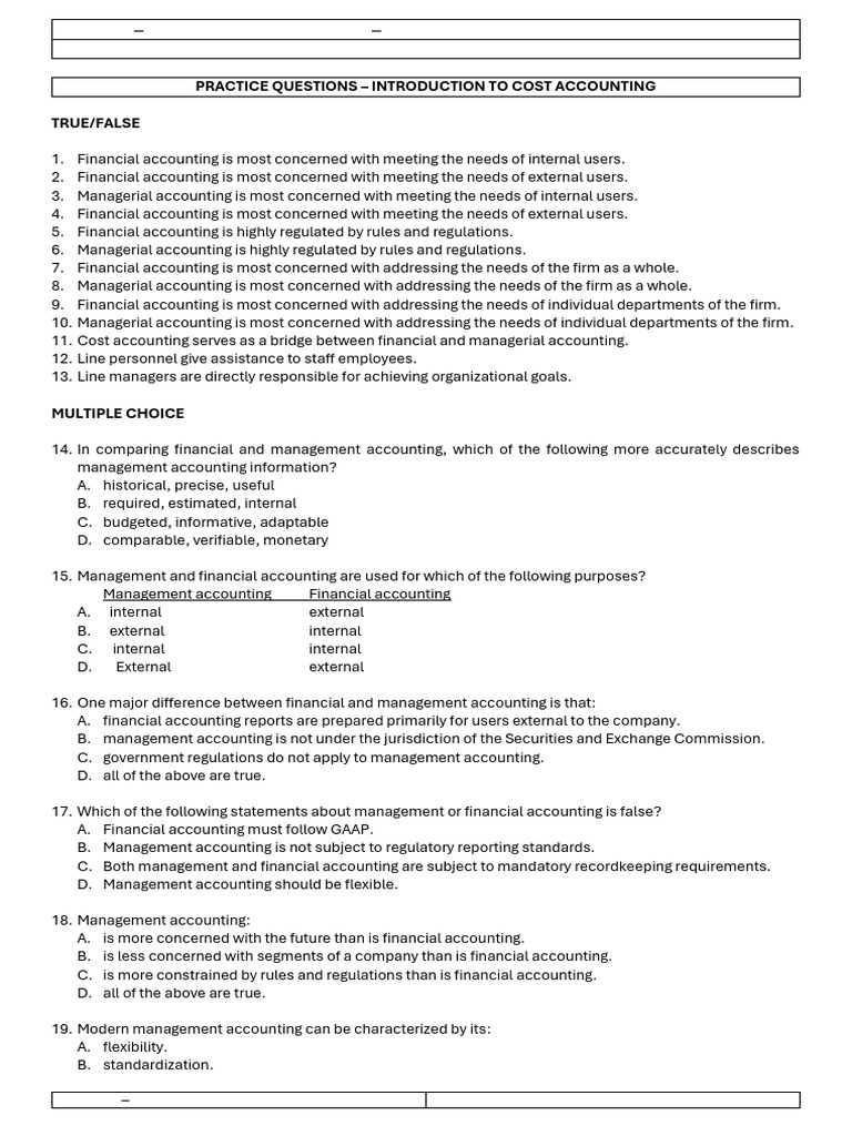Handout 1.2 ACC 123 Introduction To Cost Accounting Cost Concepts and Behavior | PDF ...