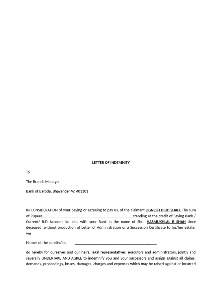 Letter of Indemnity | PDF