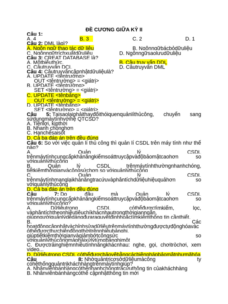 DE CUONG GK 2 TIN 11 ACCESS SQL HS | PDF
