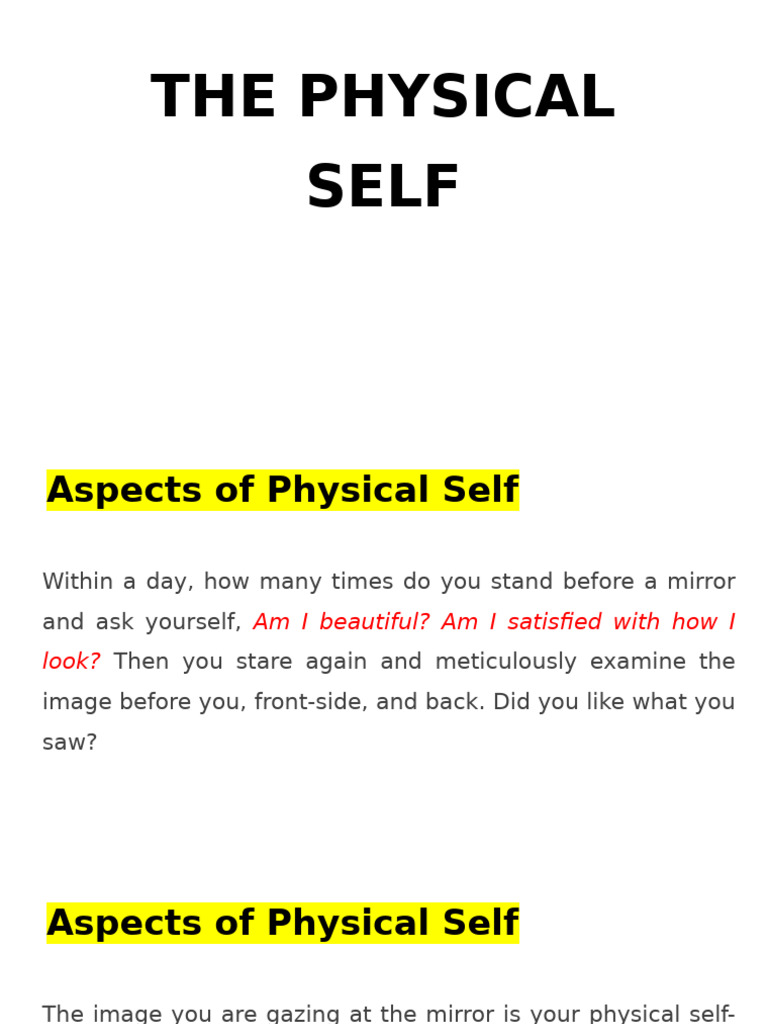 Ge 01 Physical Self | PDF | Self Esteem | Self Concept