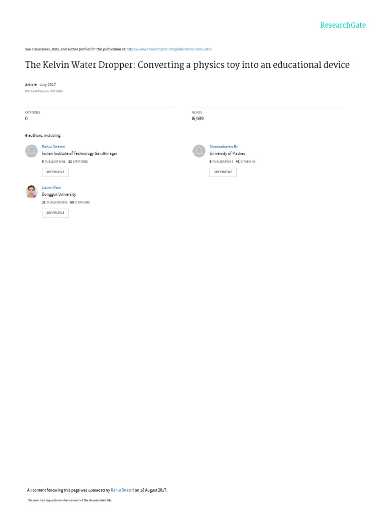 The Kelvin Water Dropper Converting A Physics Toy | PDF | Electrical ...