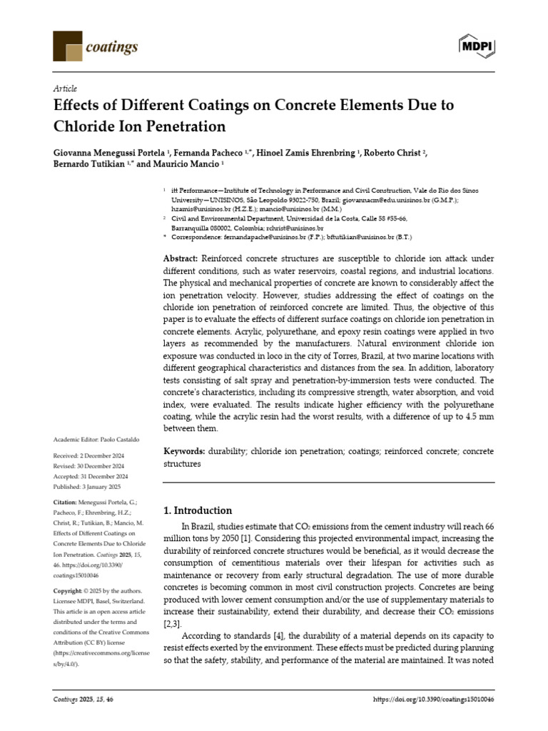 Effects of Different Coatings On Concrete Elements Due To Chloride Ion ...