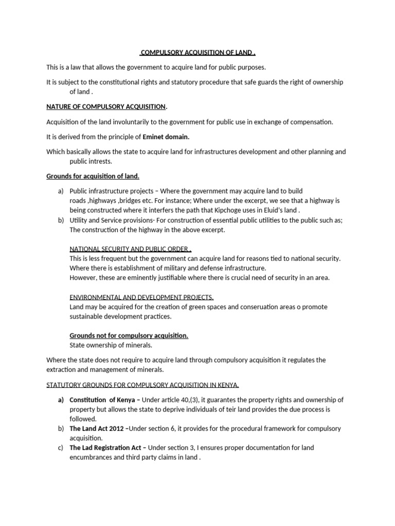 Compulsory Land Acquisition in Kenya | PDF | Eminent Domain | Private Law
