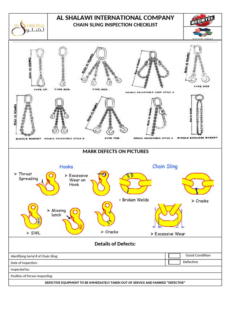 Chain Sling Inspection Checklist | PDF