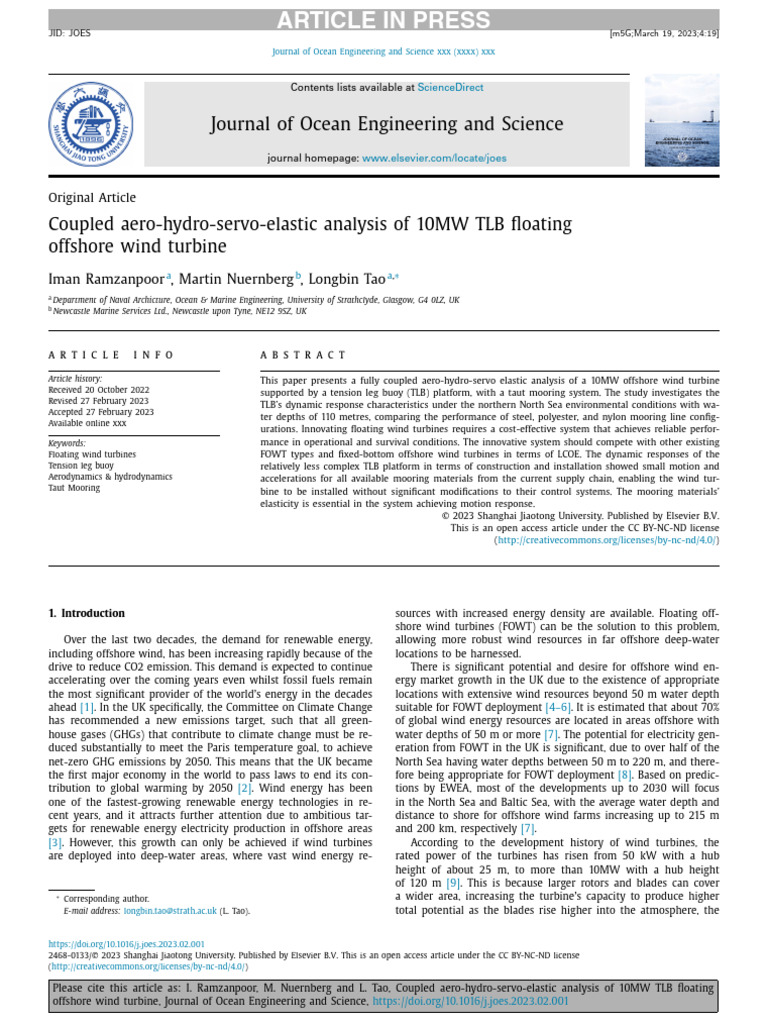 Coupled aero-hydro-servo-elastic analysis of 10MW TLB floating | PDF | Offshore Wind Power ...