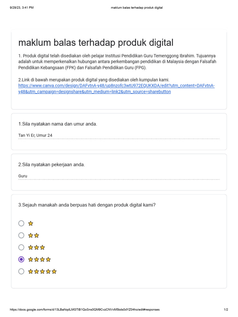 Maklum Balas Produk Digital Pelajar | PDF