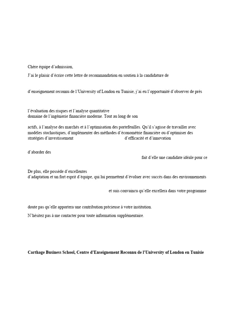 Lettre de recommandation pour Mariem Dridi | PDF