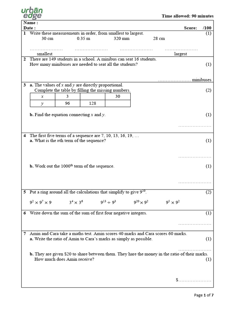 Math Test Practice Questions | PDF | Mathematics | Elementary Mathematics
