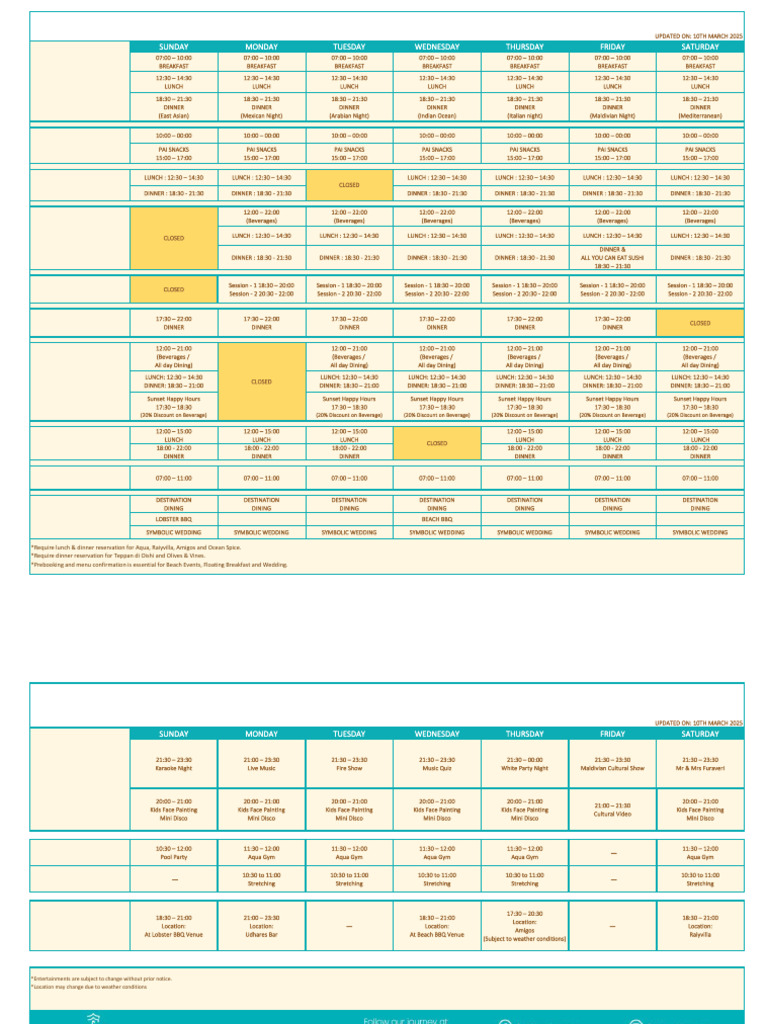 FOOD & BEVERAGE OUTLET'S & WEEKLY ACTIVITIES | PDF | Lunch | Dinner