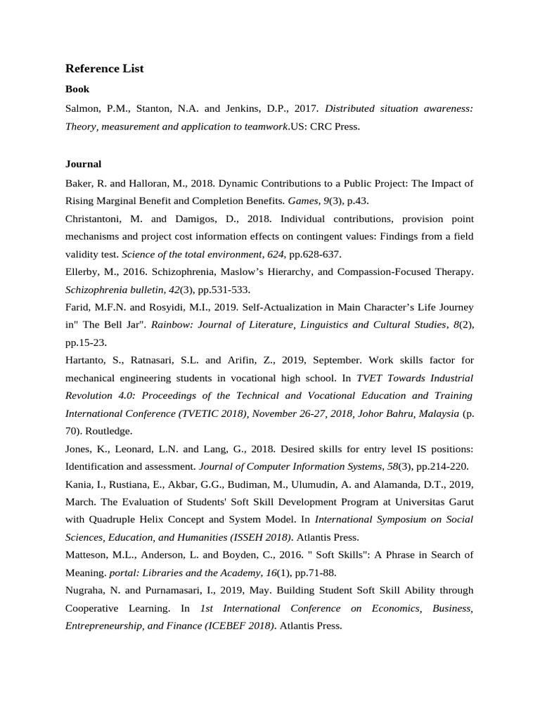 Reference List | PDF | Self Actualization | Cognition