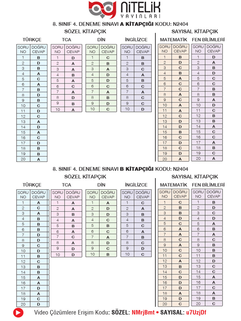 NİTELİK 8.SINIF 4.DENEME | PDF
