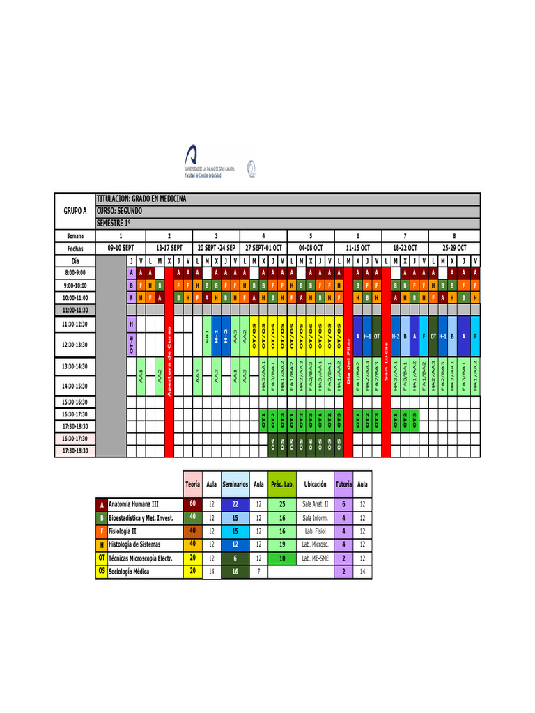 Horario 1 Semestre | PDF | Biología