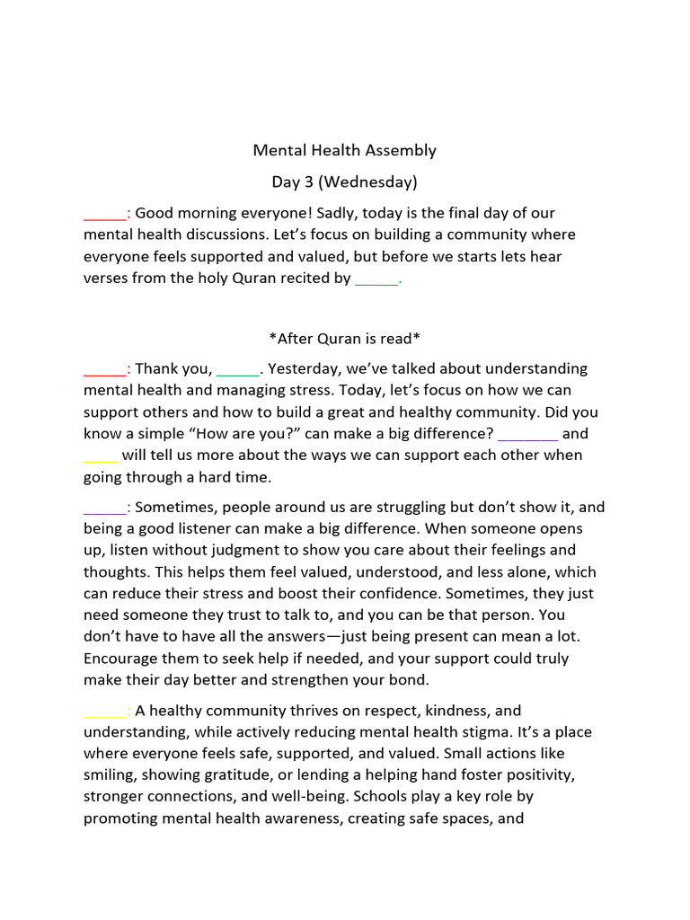 Mental Health Assembly 3 Edited | PDF