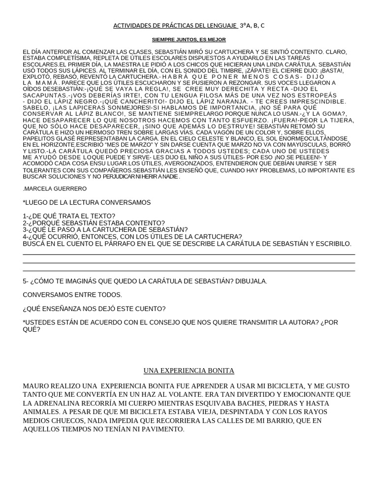 Actividades de Prácticas Del Lenguaje 3ºa-1 | PDF
