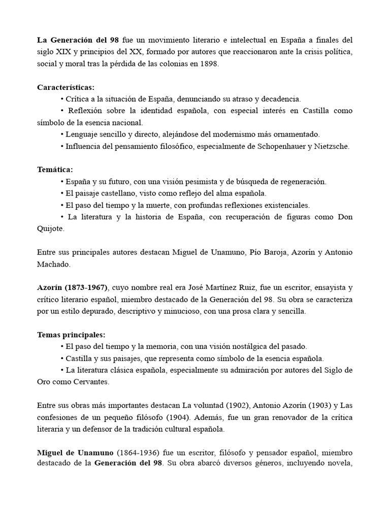 Resumen Generación 98 | PDF | Educación en artes liberales