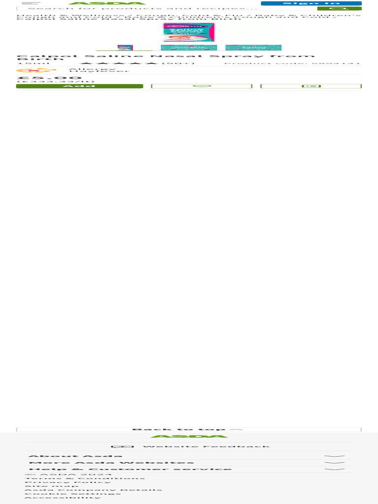 Calpol Saline Nasal Spray From Birth - ASDA Groceries | PDF