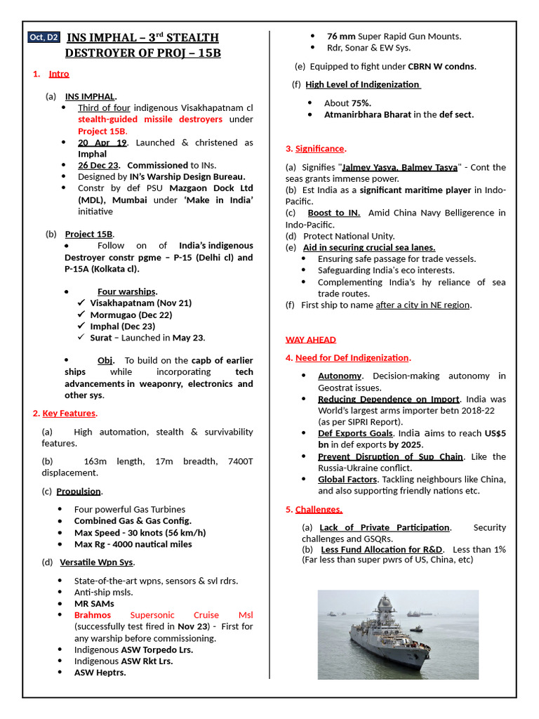INS IMPHAL - 3rd Stealth Destroyer of Proj 15B | PDF | Water Transport ...