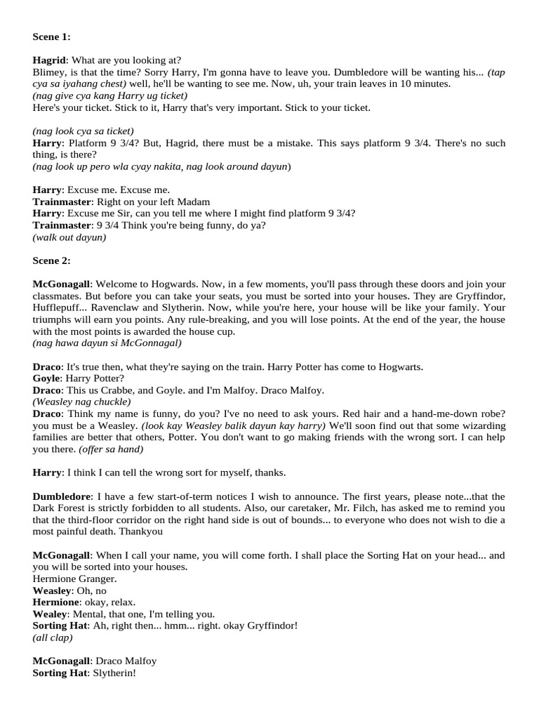 English One Act Play SCRIPT | PDF | Mythography | Harry Potter