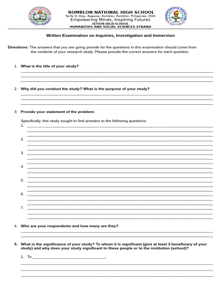 Written Examination | PDF | Statistics | Questionnaire
