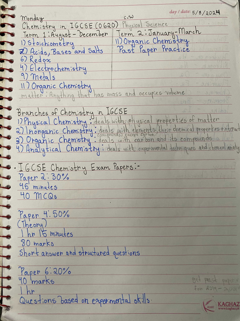 Chemistry Class Notes - IG 2 | PDF