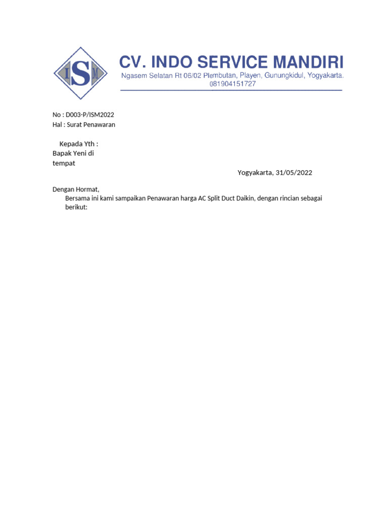 1590950467-Draft - Penawaran AC Daikin Pak Yosep | PDF