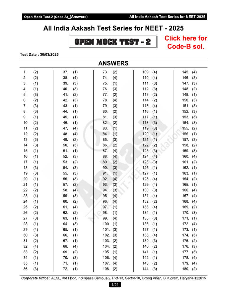 AIATS-2025 (OYM) - MT-2 Code-A&B - (30-03-2025) - Sol | PDF
