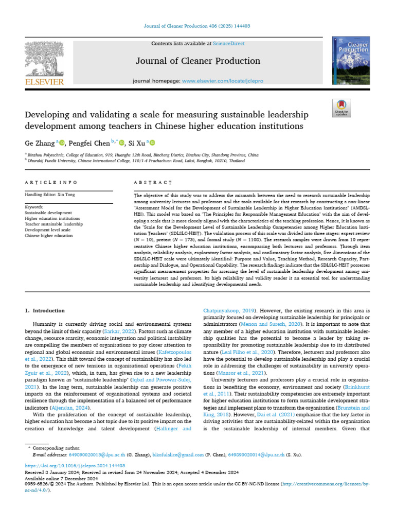 Sustainable Leadership Scale for Teachers | PDF | Leadership ...