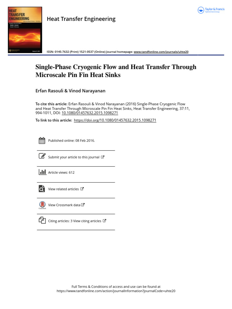 Single-Phase Cryogenic Flow and Heat Transfer Through Microscale Pin ...