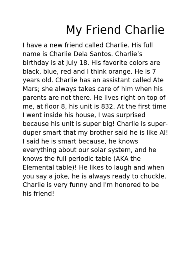 My New Friend Charlie by Bella | PDF