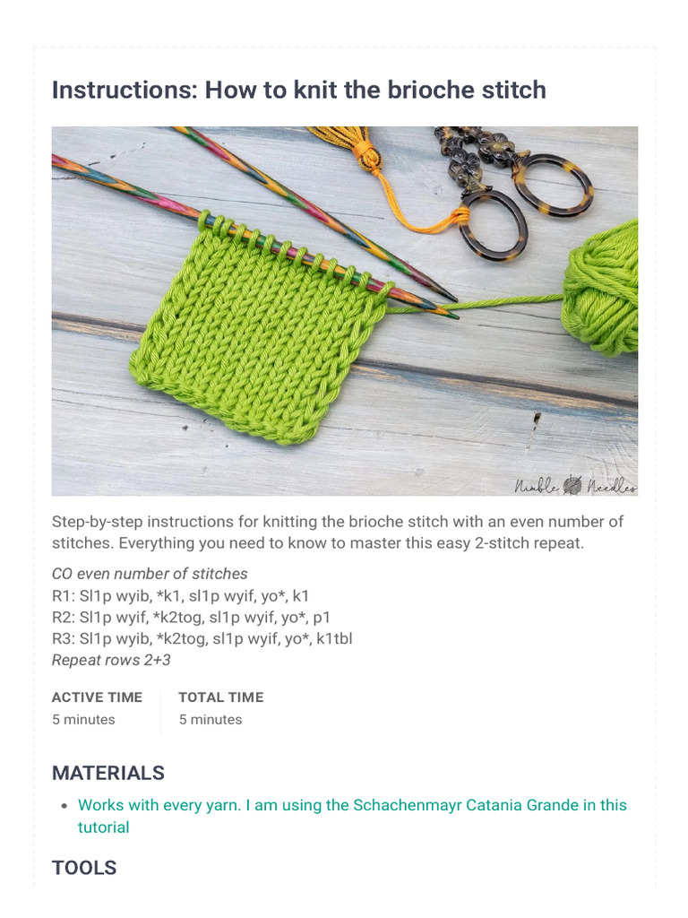 Mastering the Brioche Stitch Guide | PDF | Knitting | Embroidery