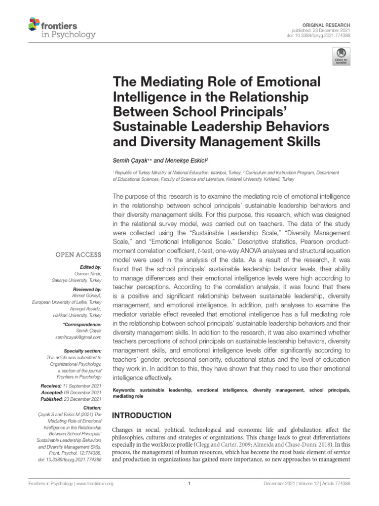 The Mediating Role of Emotional Intelligence in The Relationship Between School Principals ...