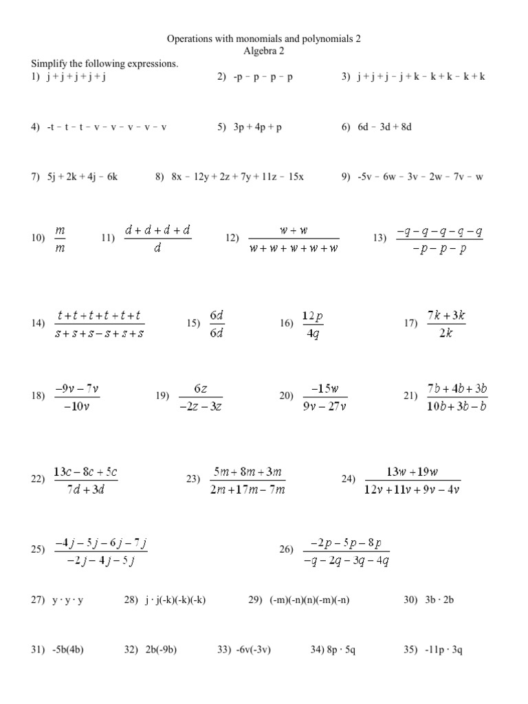 Simplifying Monomials and Polynomials | PDF