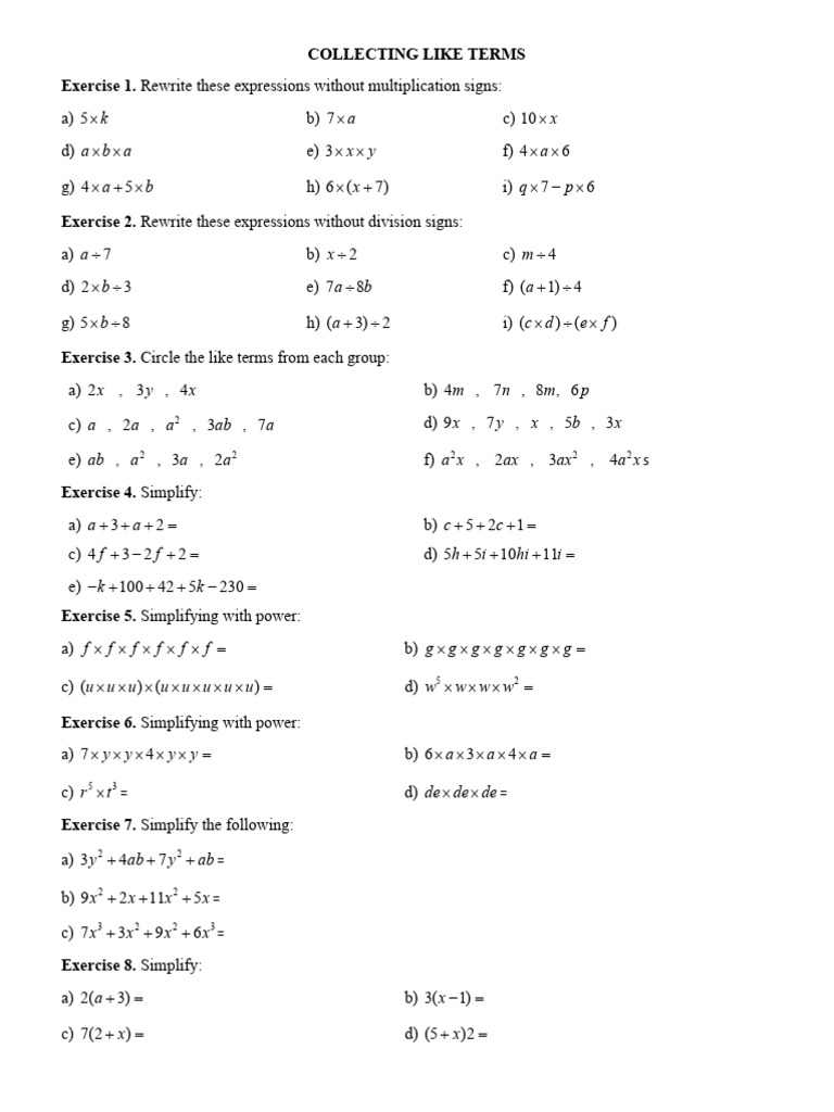 Simplifying Algebraic Expressions Guide | PDF