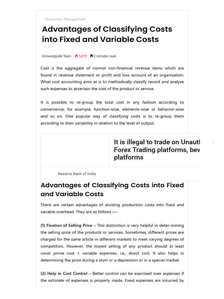 Advantages of Classifying Costs into Fixed and Variable Costs _ Business Finance and Accounting ...