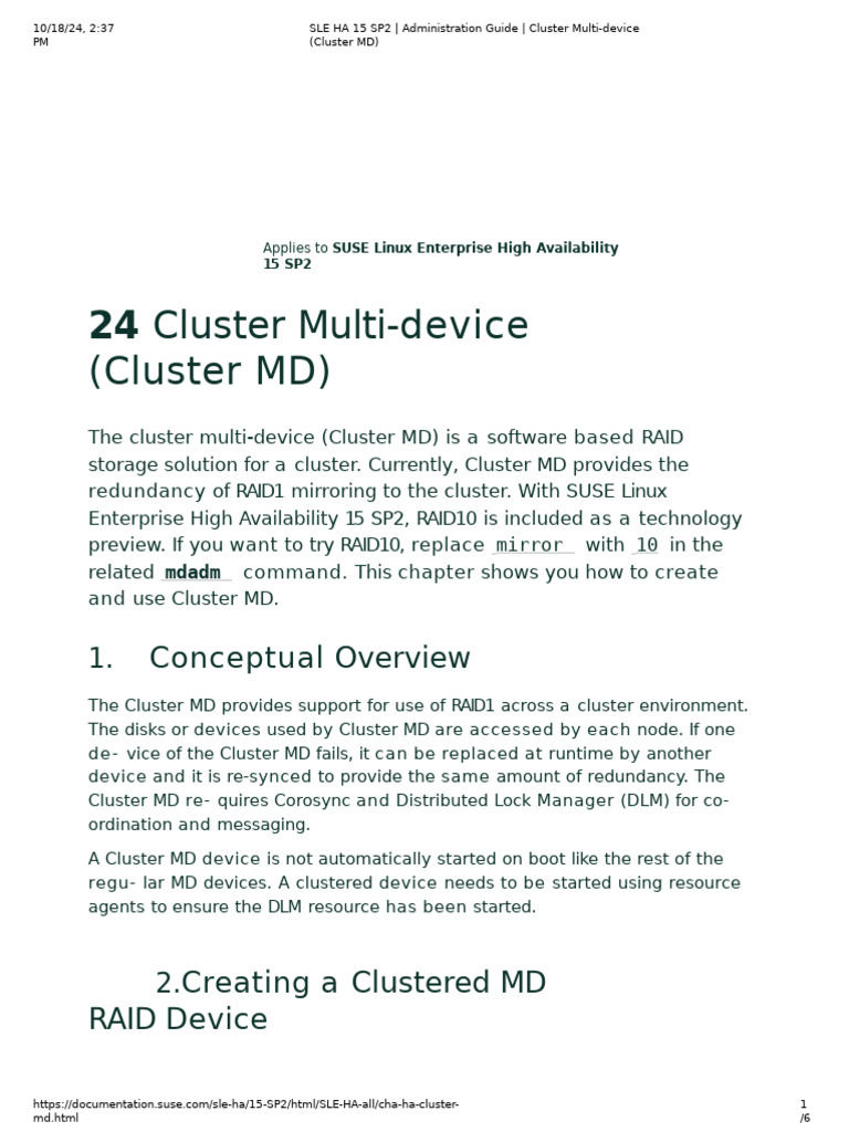 SLE HA 15 SP2 - Administration Guide - Cluster Multi-Device (Cluster MD) | PDF | Computer ...