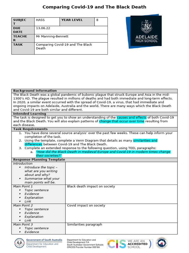 Assessment Task - The Black Death Comparison | PDF | Black Death | Pandemic
