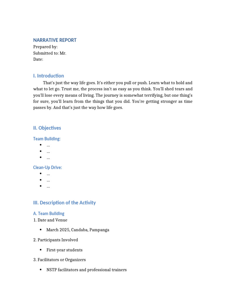 Narrative Report Template | PDF