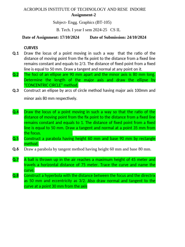 Assignment-2 EG (BT105) .Curves (1) DONE Wala | PDF