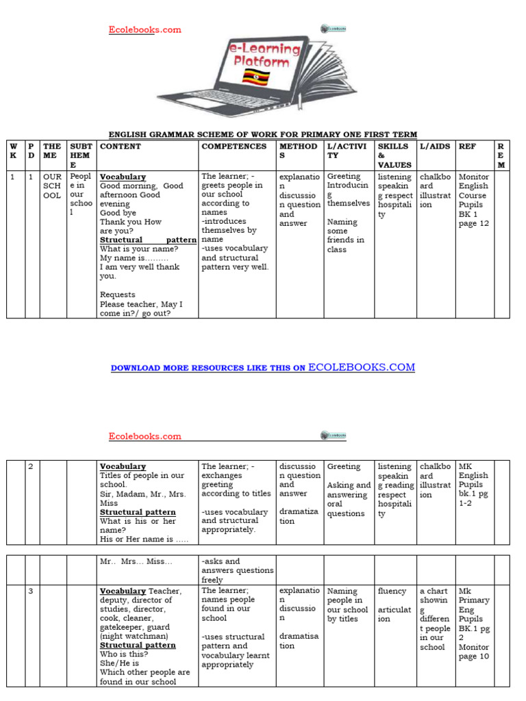 Primary One English Grammar Guide | PDF | Fluency | English Language