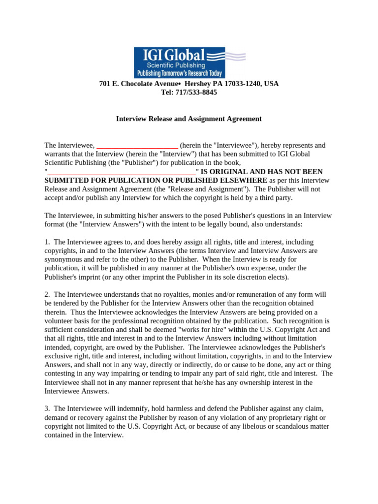 Interview Release Form | PDF | Copyright | Private Law